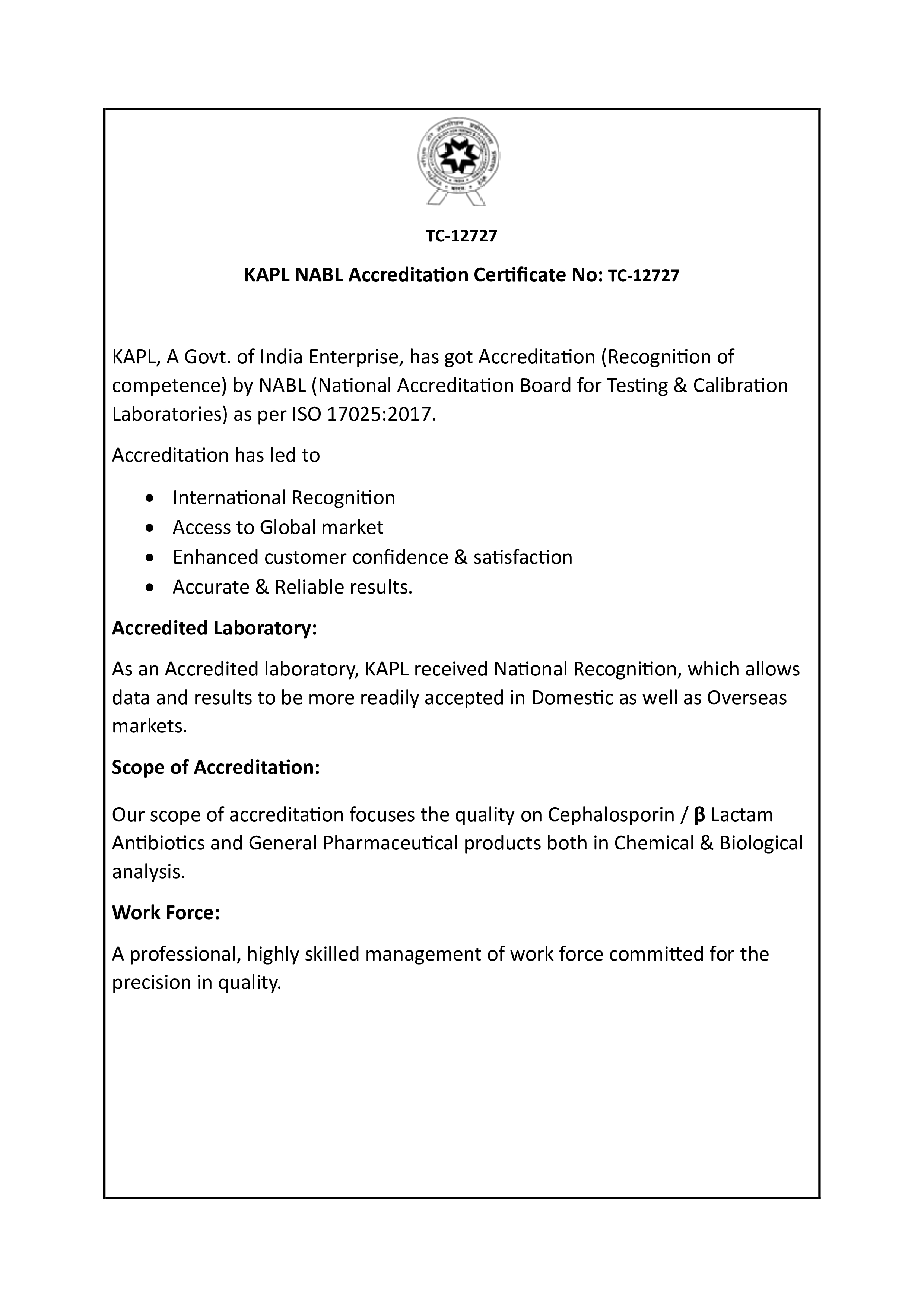 KAPL – KAPL | KARNATAKA ANTIBIOTICS & PHARMACEUTICALS LIMITED