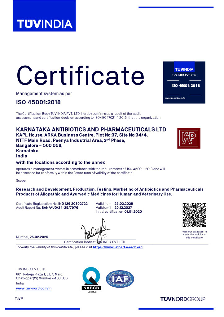 KAPL – KAPL | KARNATAKA ANTIBIOTICS & PHARMACEUTICALS LIMITED